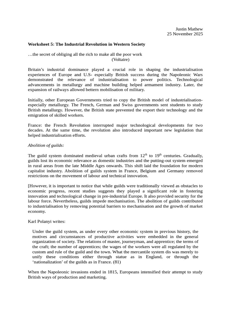 Industrial Revolution in Europe: Key Insights | PDF | Industrial ...