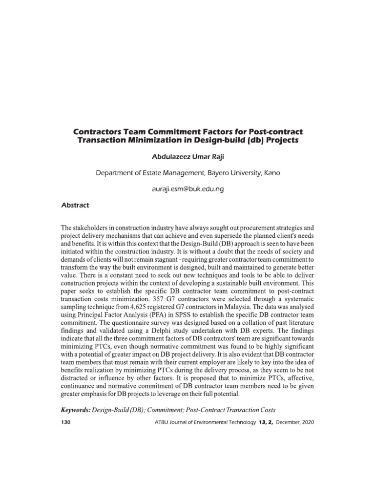 Contractors Team Commitment Factors For Post-Contract | PDF