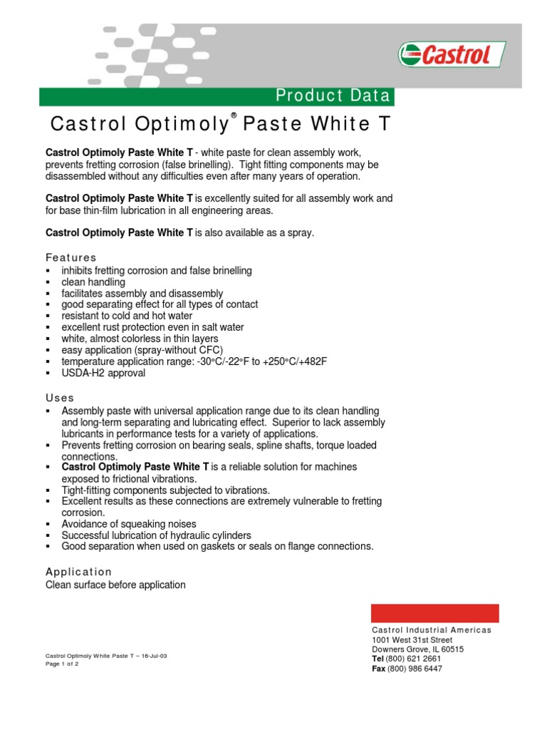 Optimoly White Paste T PDS | PDF | Lubricant | Corrosion