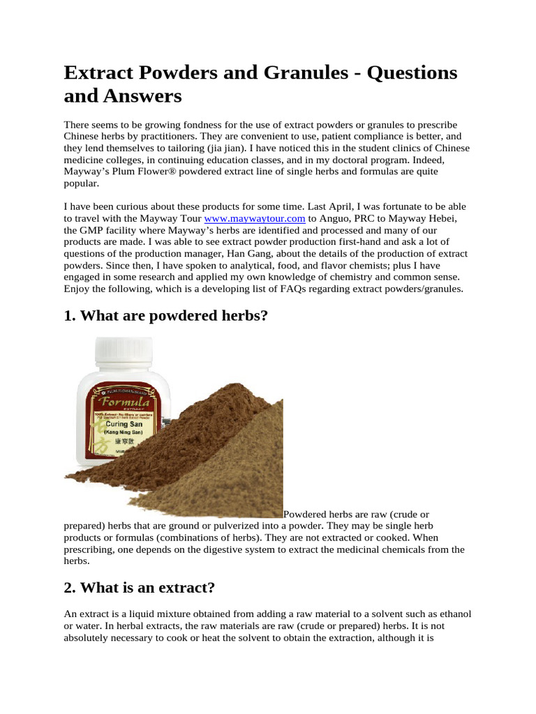 FAQs on Herbal Extract Powders & Granules | PDF | Tablet (Pharmacy ...