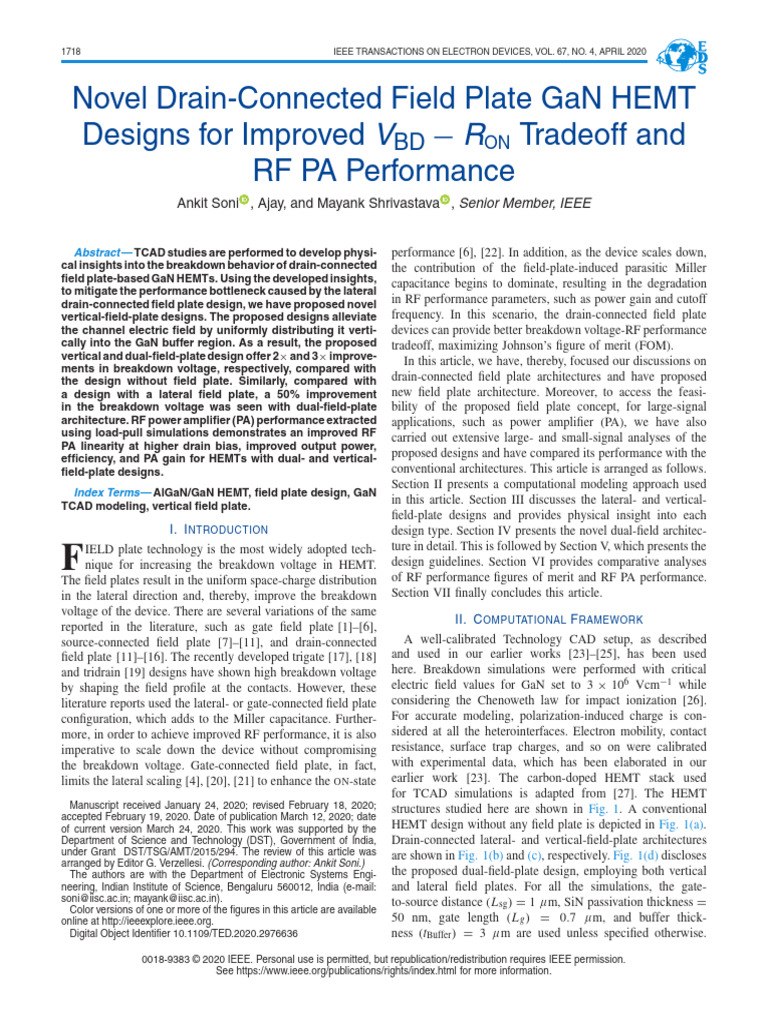 GaN HEMT Field Plate Design Innovations | PDF | Field Effect Transistor ...