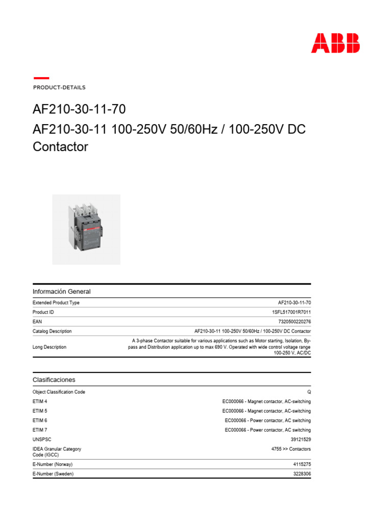 Ficha Contactor Af210-30 | PDF | Alternating Current | Electrical Equipment