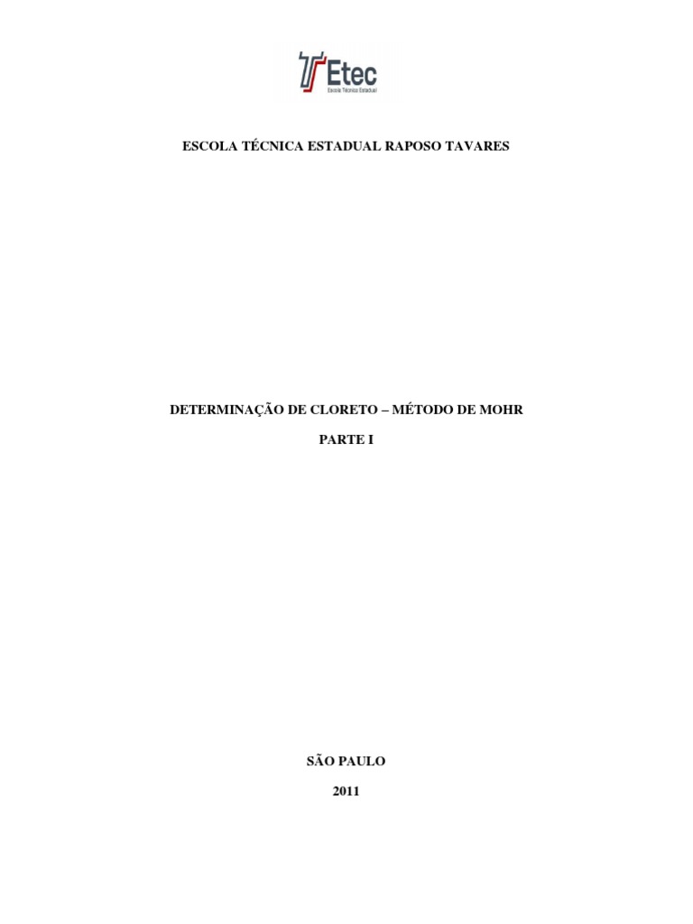Determinação De Cloreto Em Amostras De água Pelo Método De Mohr Pdf