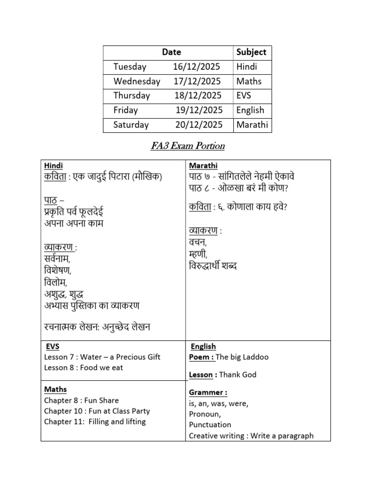 FA3 _ Timetable | PDF