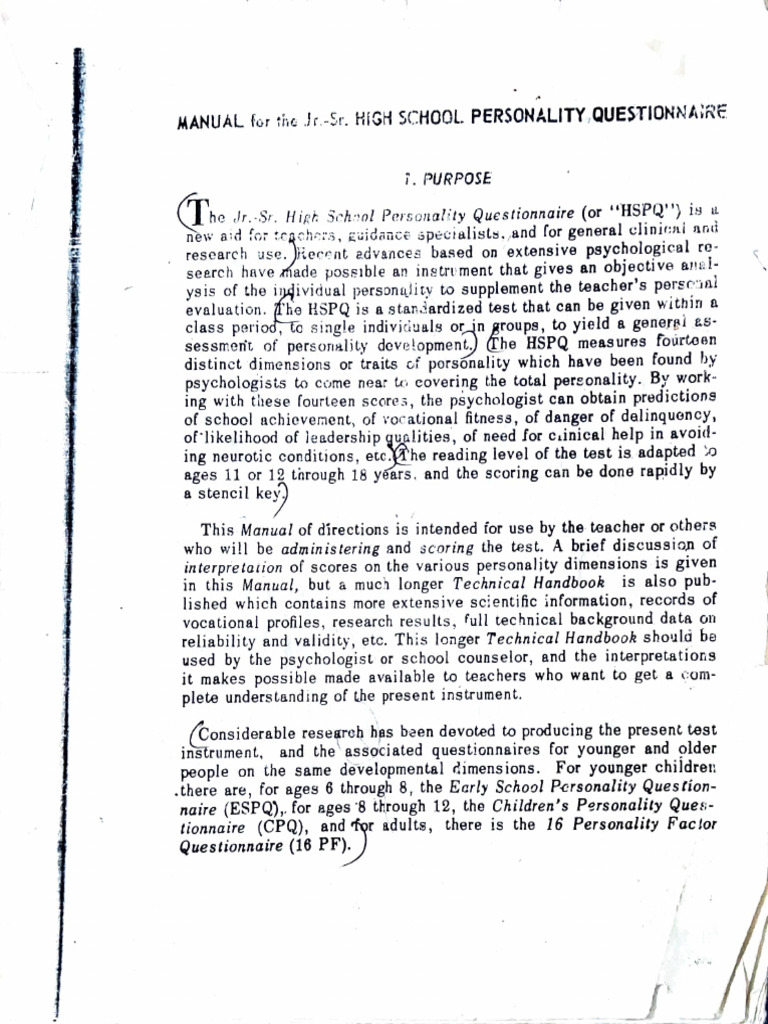 HSPQ Practical Personality | PDF | Validity (Statistics) | Percentile