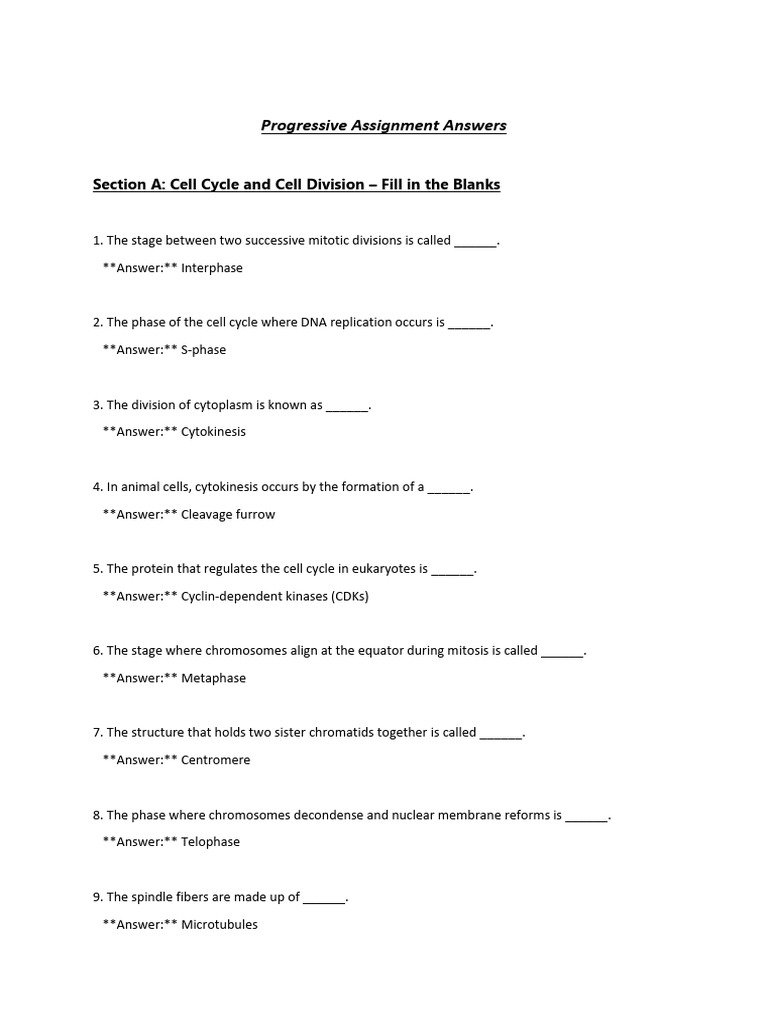 Progressive Assignment Answers | PDF | Meiosis | Mitosis