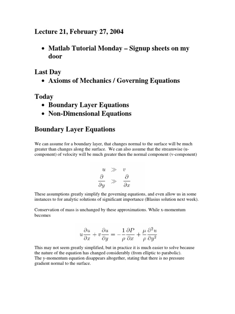 Boundary Layer Equations Non Dimensional Equations Pdf Boundary Layer Heat