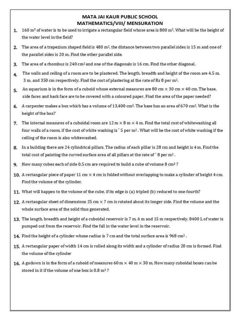 Ch-9 Mensuration (1) | PDF | Volume | Length