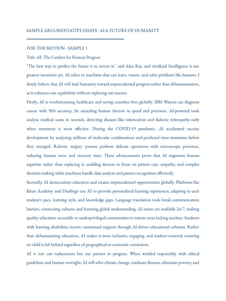 Sample Argumentative Essays - Ai & Future of Humanity | PDF ...