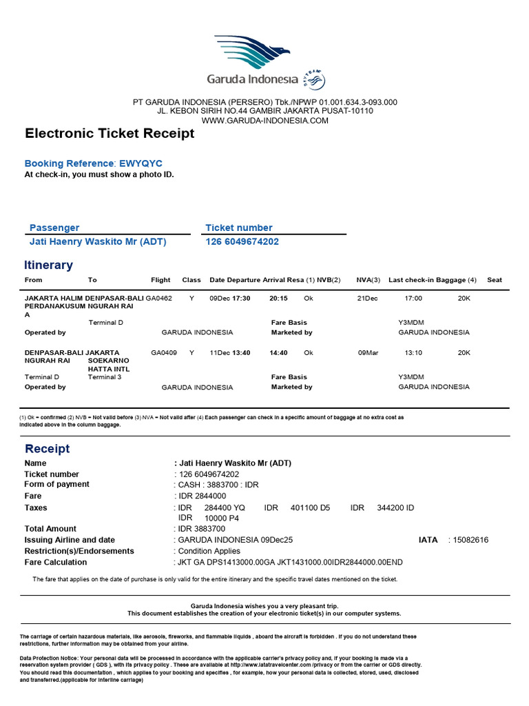 Your Electronic Ticket Receipt Jati Haenry Waskito MR | PDF