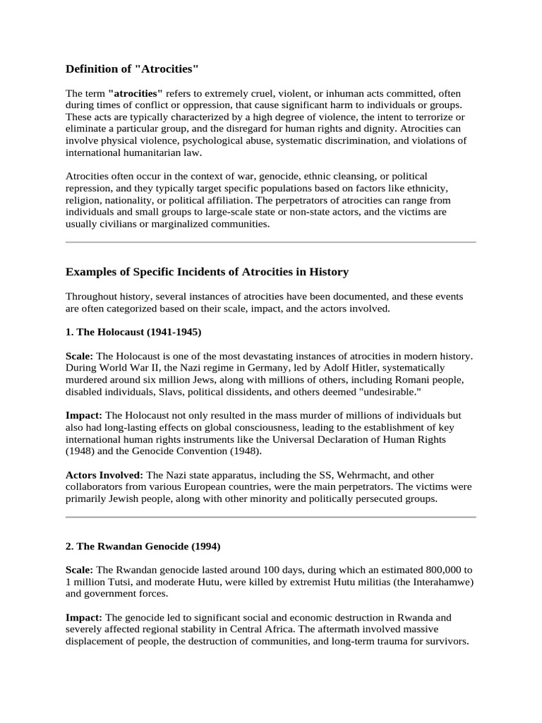 Atrocities and Provide Examples of Specific Incidents of Atrocities in ...