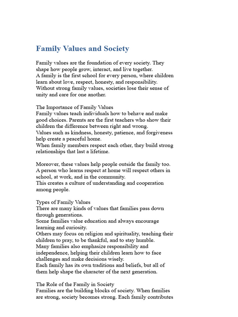 Family Values and Society BigTitle | PDF | Family | Value (Ethics)
