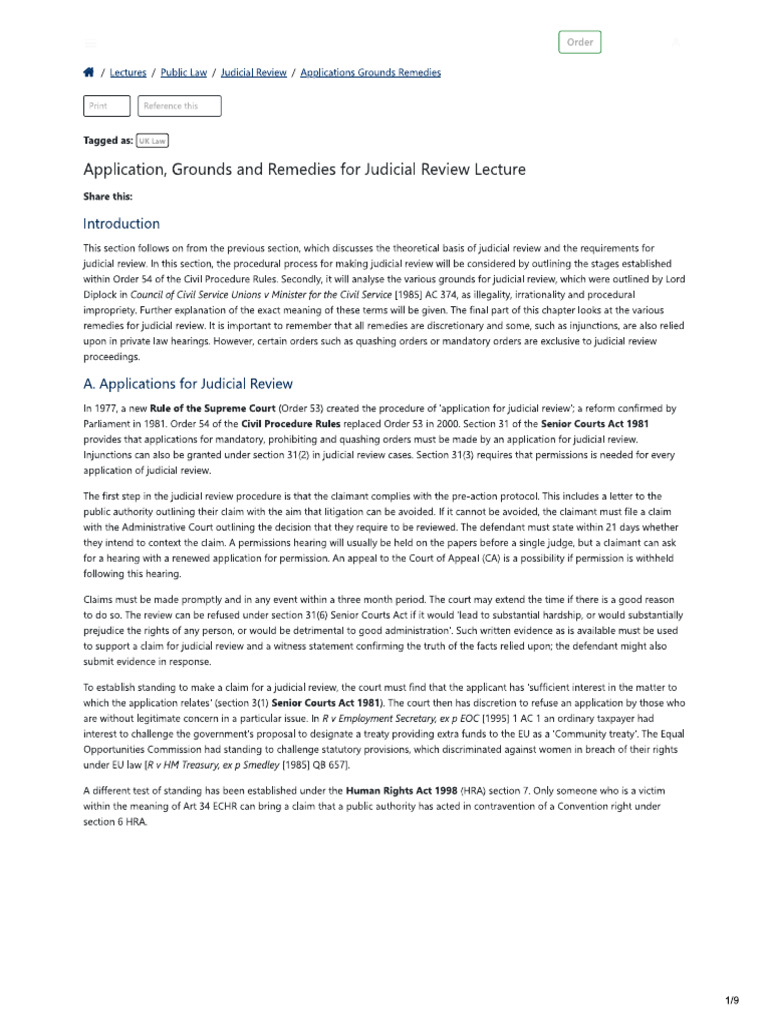Application, Grounds & Remedies for Judicial Review | PDF