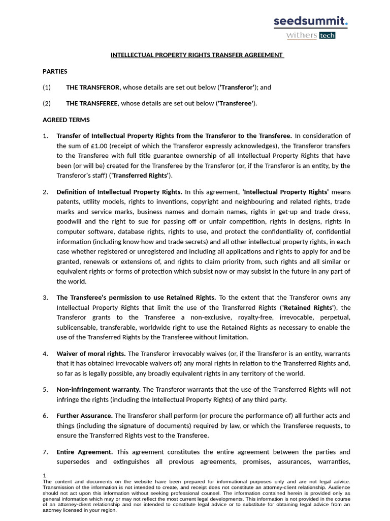 Intellectual Property Rights Transfer Agreement | PDF | Intellectual ...