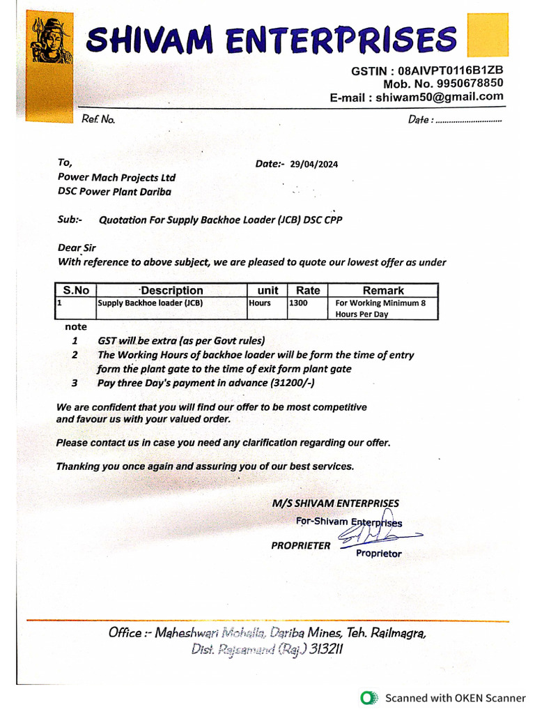 JCB Supply Quotation | PDF