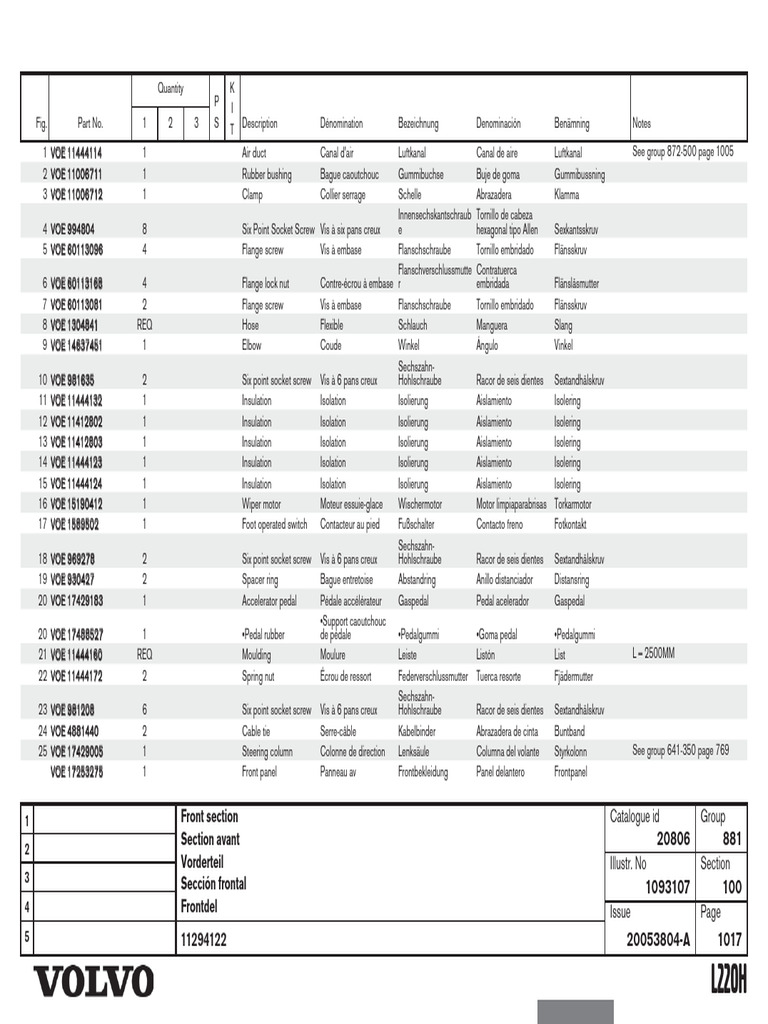 Volvo Wheel Loader Parts Catalog L220H 52 | PDF