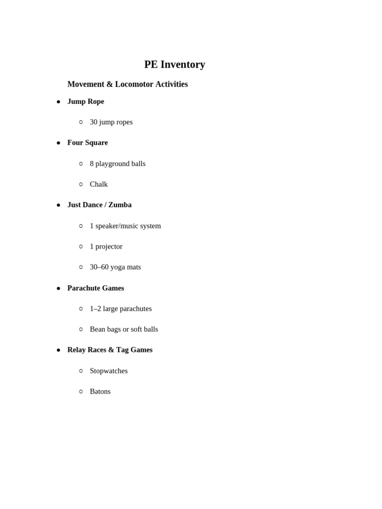 PE Inventory WIsh List | PDF
