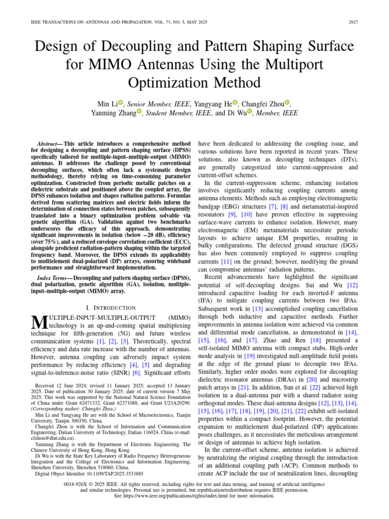 Design of Decoupling and Pattern Shaping Surface for MIMO Antennas ...