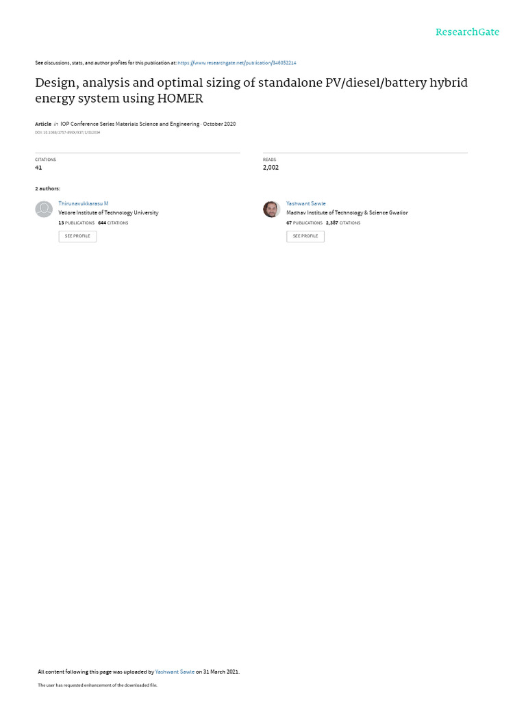 DesignanalysisandoptimalsizingofstandalonePVdieselbattery2020 IOP Conf ...