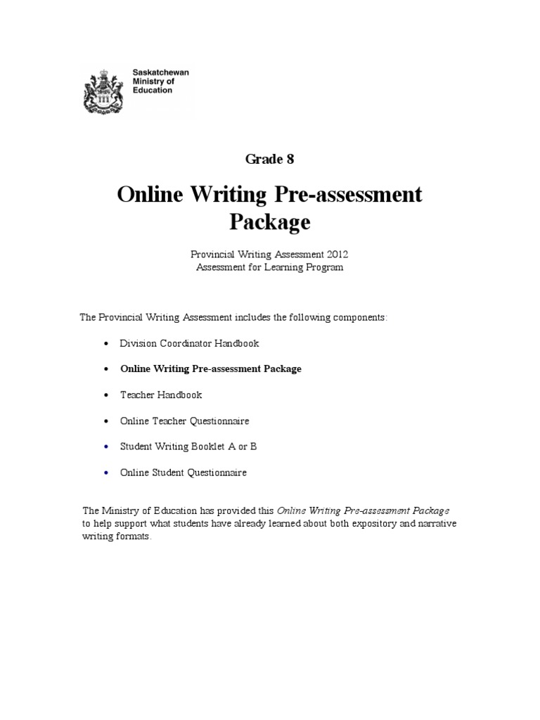 Online Writing Pre-Assessment Package: Grade 8 | PDF | Rubric (Academic ...