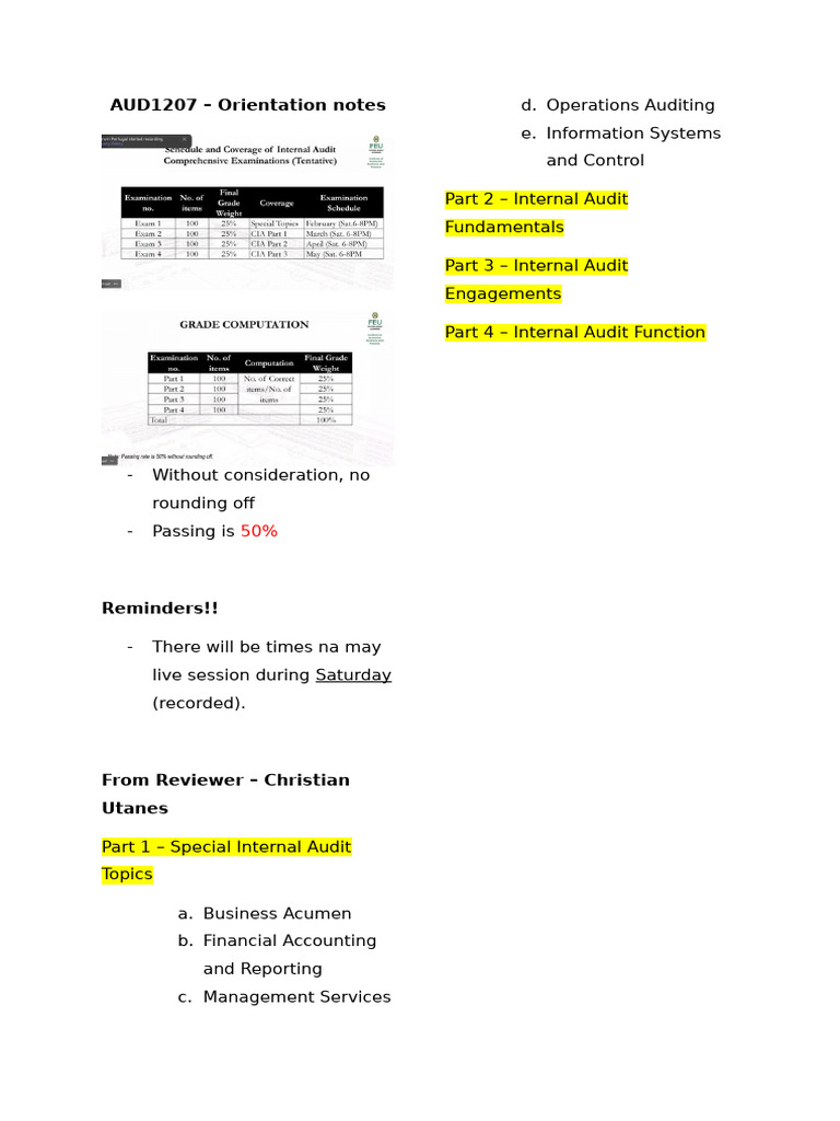 AUD1207 Orientation Notes Overview | PDF