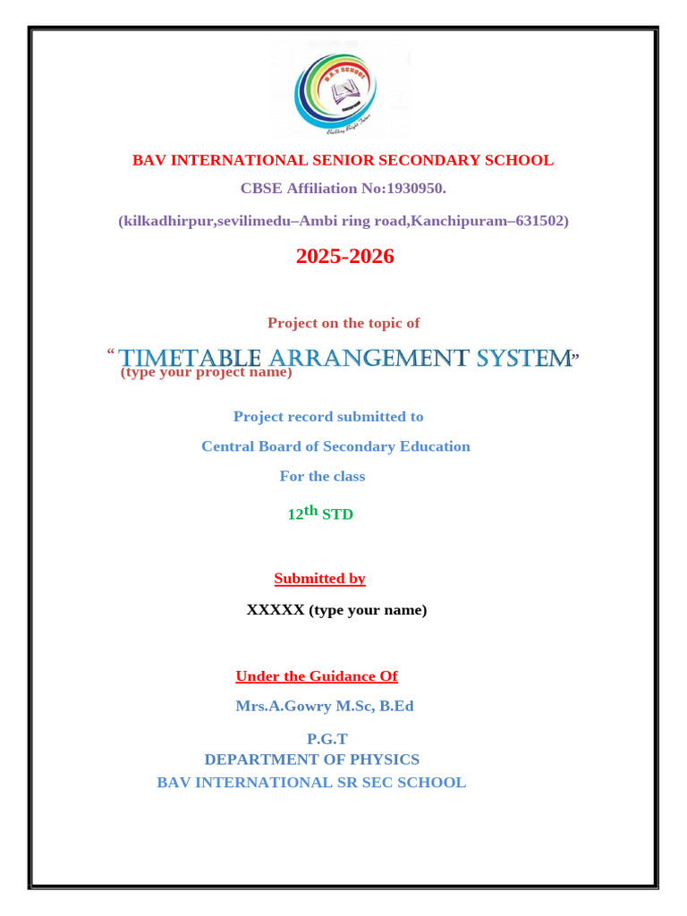 Physics Project Front Page Gr 12 | PDF