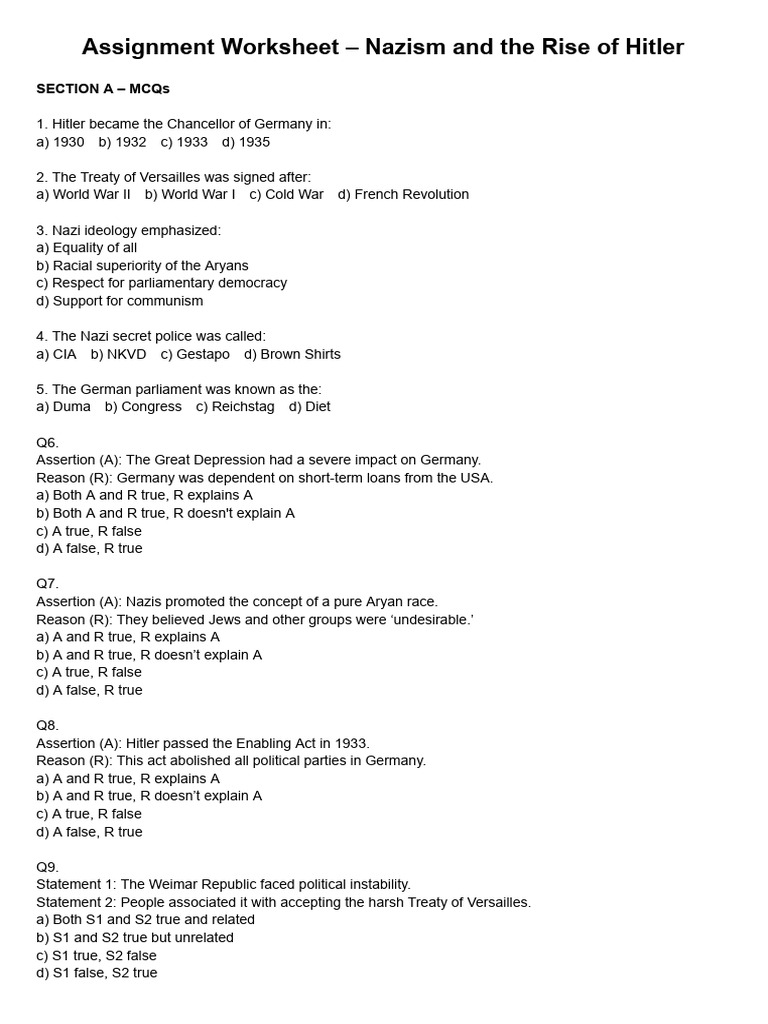Nazism and Hitler's Rise: Assignment Guide | PDF | Nazi Germany | Nazism