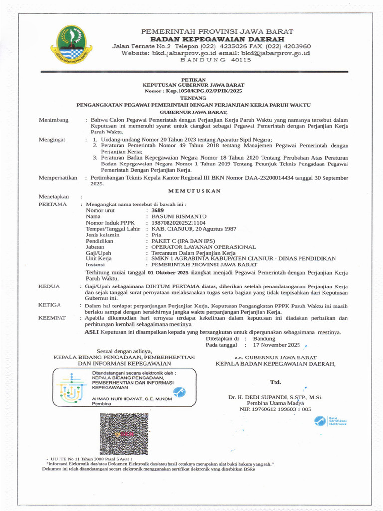 Sk p3k Pw Basuni Rismanto | PDF