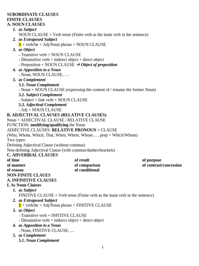 Understanding Subordinate and Non-Finite Clauses | PDF | Verb | Clause