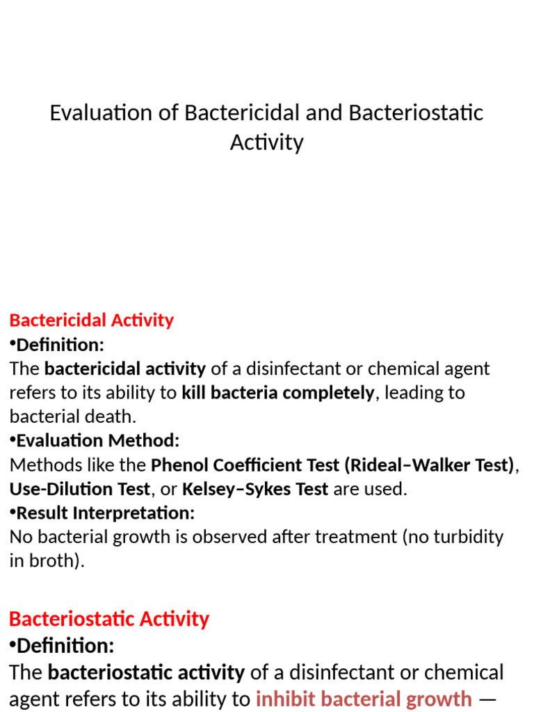 Bactericidal vs Bacteriostatic Activity Evaluation | PDF | Disinfectant ...