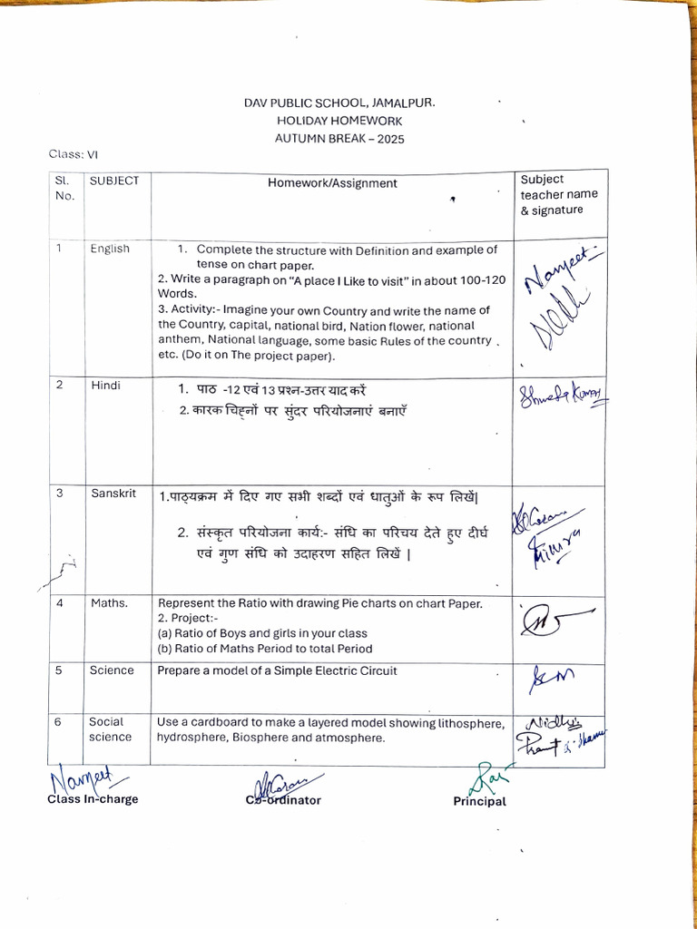 Holiday Homework Class 6 | PDF