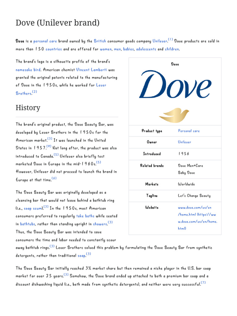 Dove (Unilever Brand) - Wikipedia | PDF | Cleaning Products | Toiletry