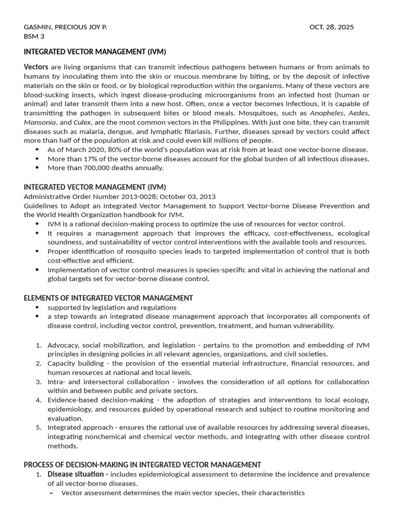 Integrated Vector Management DOH Online Academy IPHC Module 10 | PDF