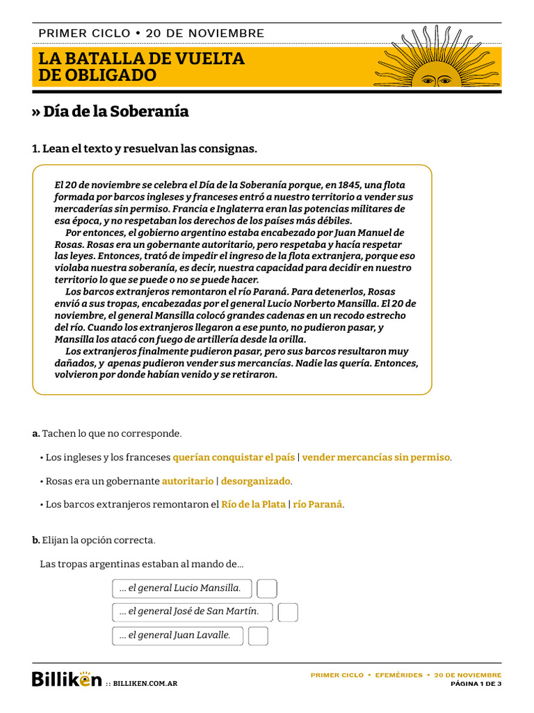 Día de la Soberanía: Batalla de Obligado | PDF