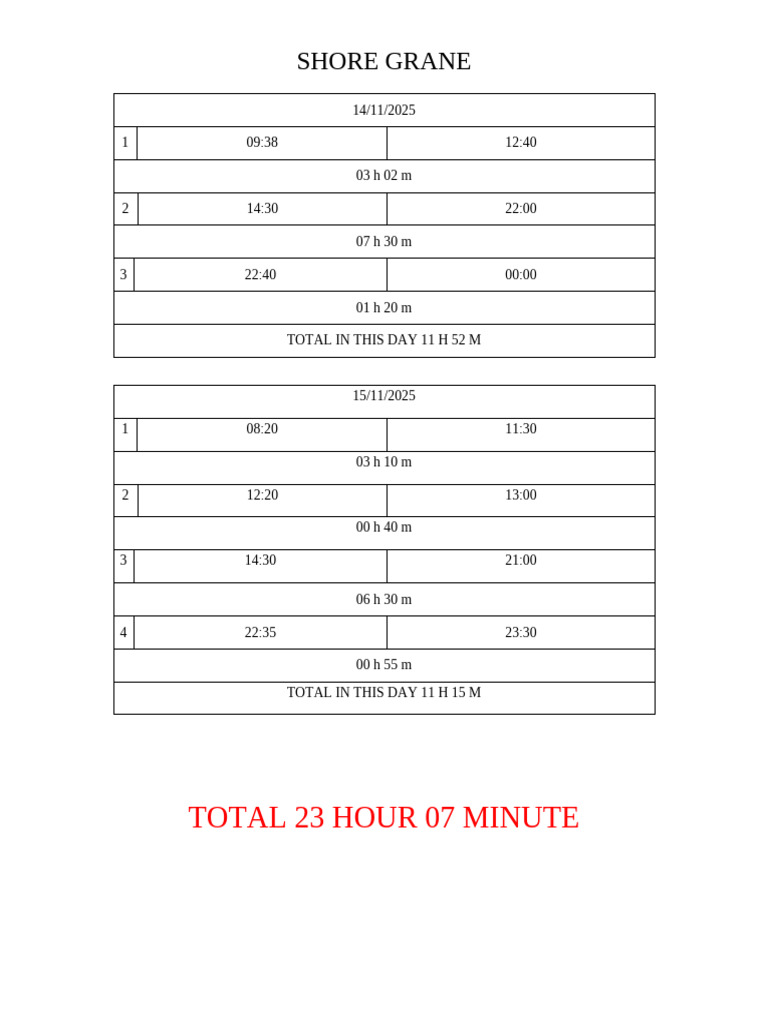 Daily Work Hours Log Summary | PDF
