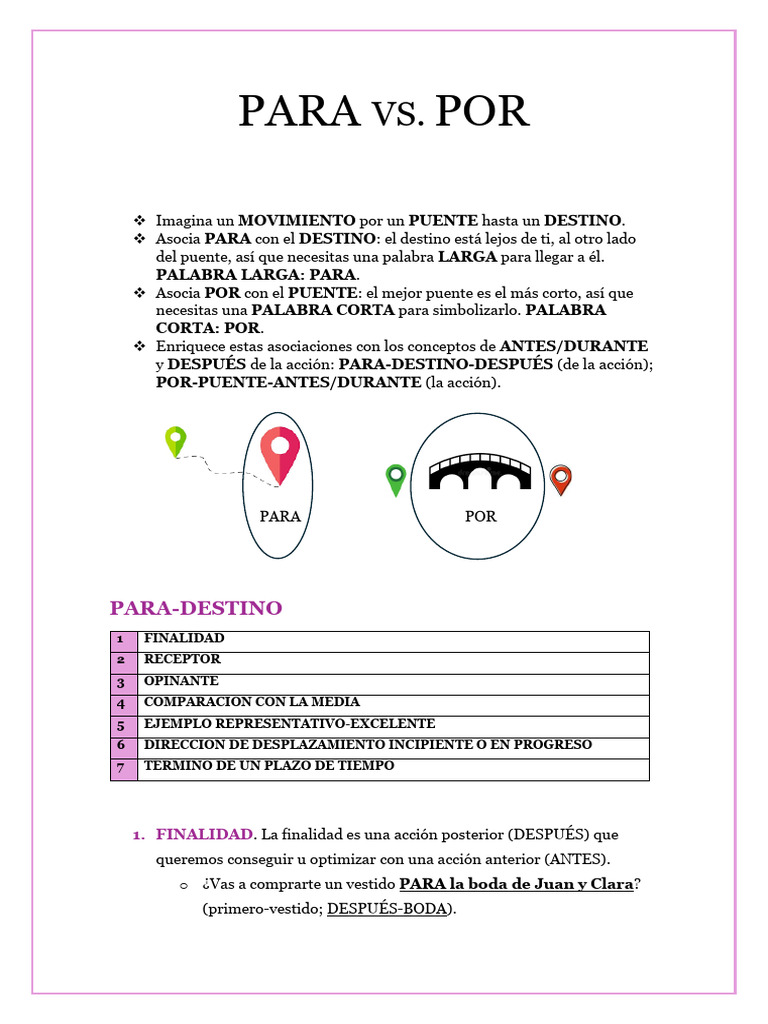 Preposiciones. Por y para | PDF