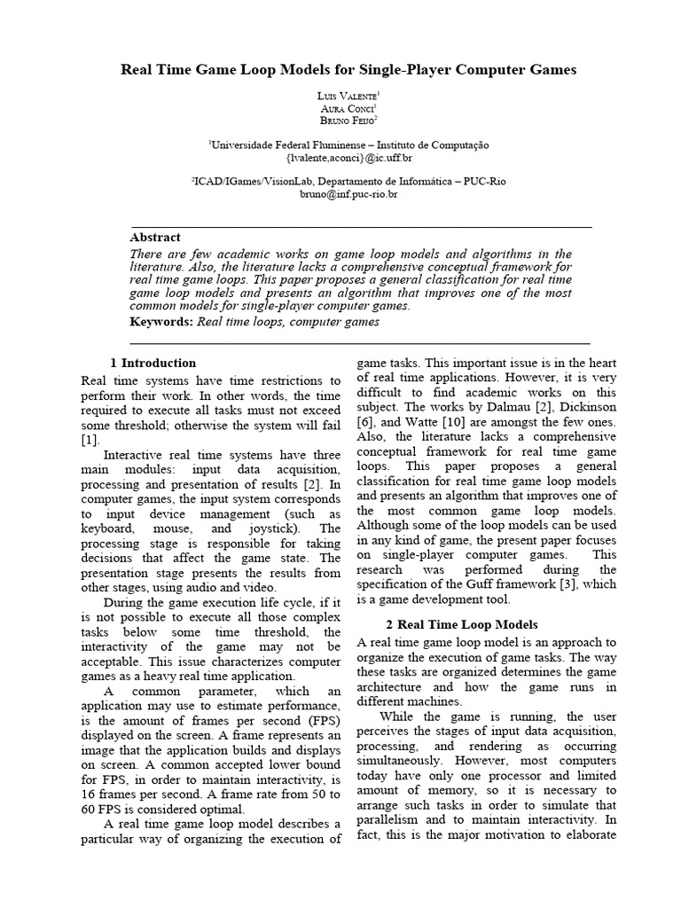 Real Time Game Loop Models for Single Pl | PDF | Frame Rate | Rendering ...