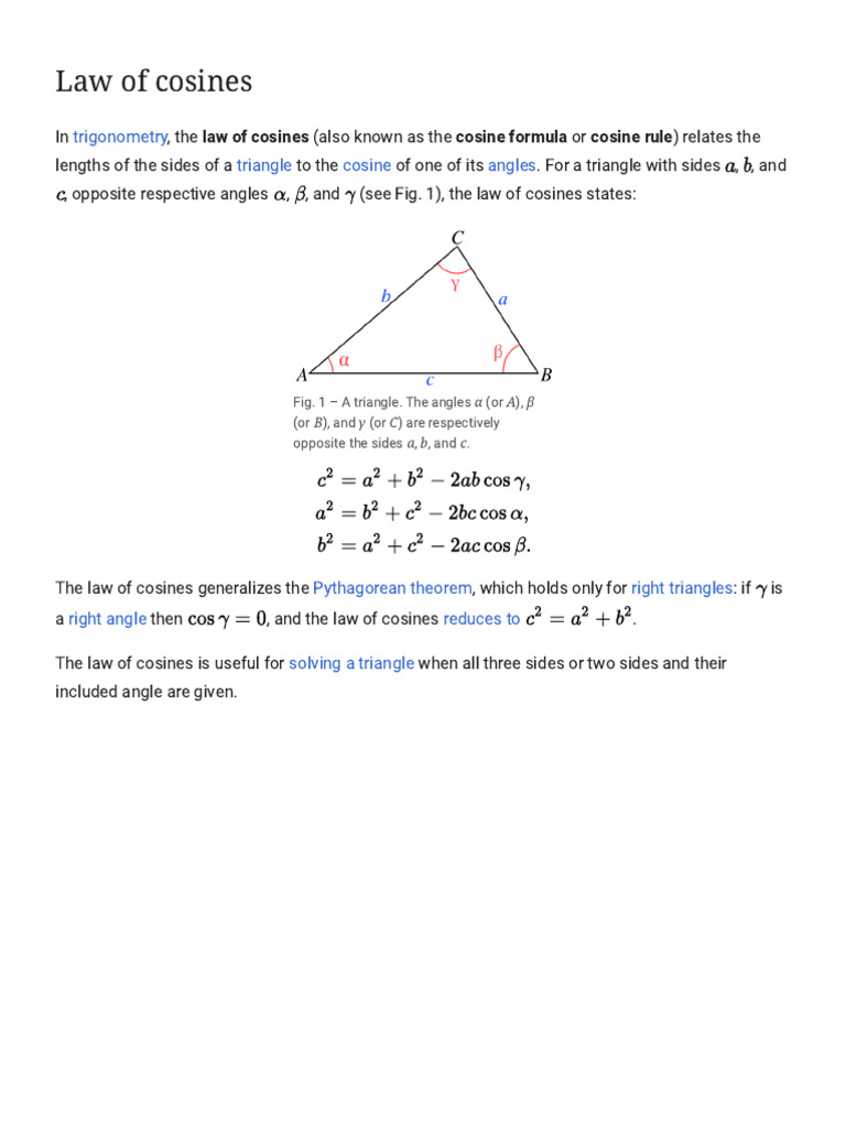 Law of Cosines in Trigonometry Explained | PDF | Trigonometric ...