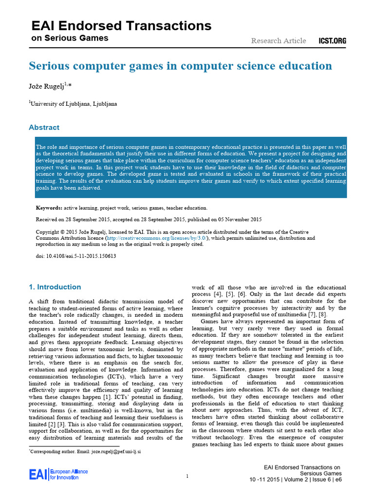Serious Computer Games in Computer Scien | PDF | Learning | Knowledge