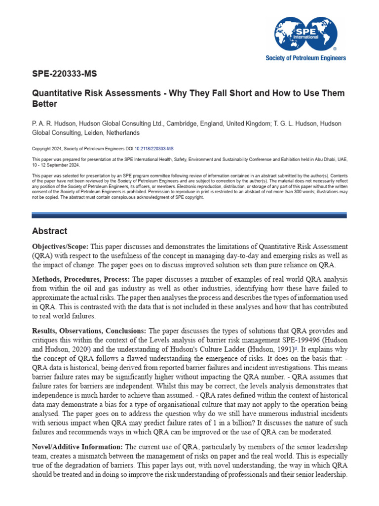 Spe 220333 Ms | PDF | Risk | Risk Assessment