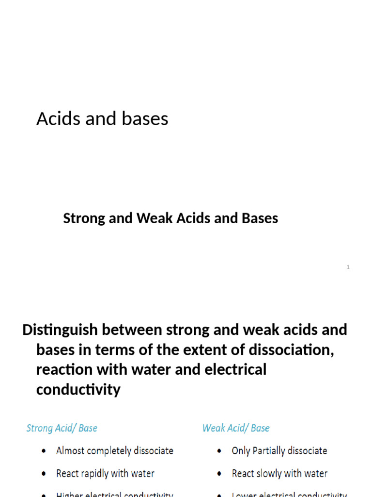 Strong and Weak Acid and Bases | PDF | Acid | Ph