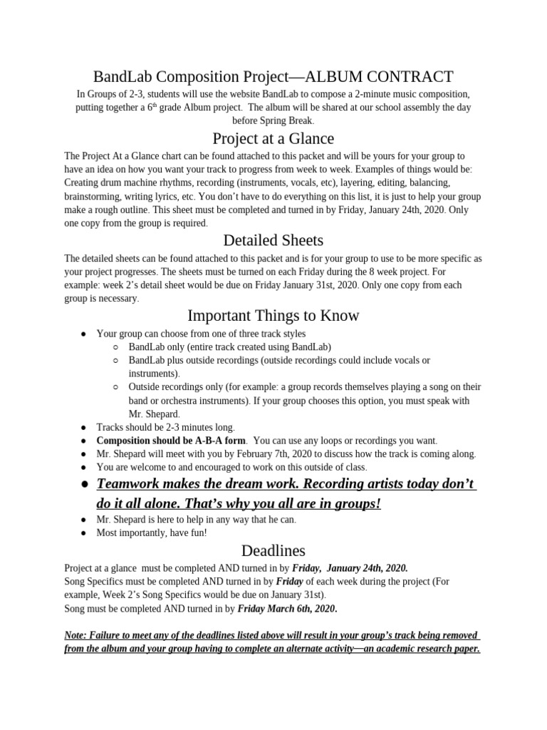 6th Grade BandLab Album Project Guide | PDF | Musical Compositions ...