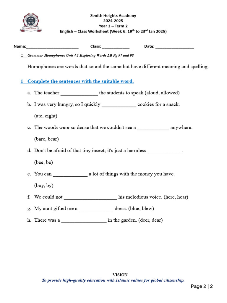 WK Week 6 - Homophones | PDF