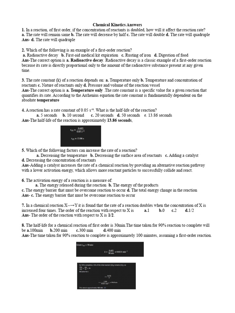 Chemical Kinetics Test Ans | PDF | Reaction Rate | Reaction Rate Constant