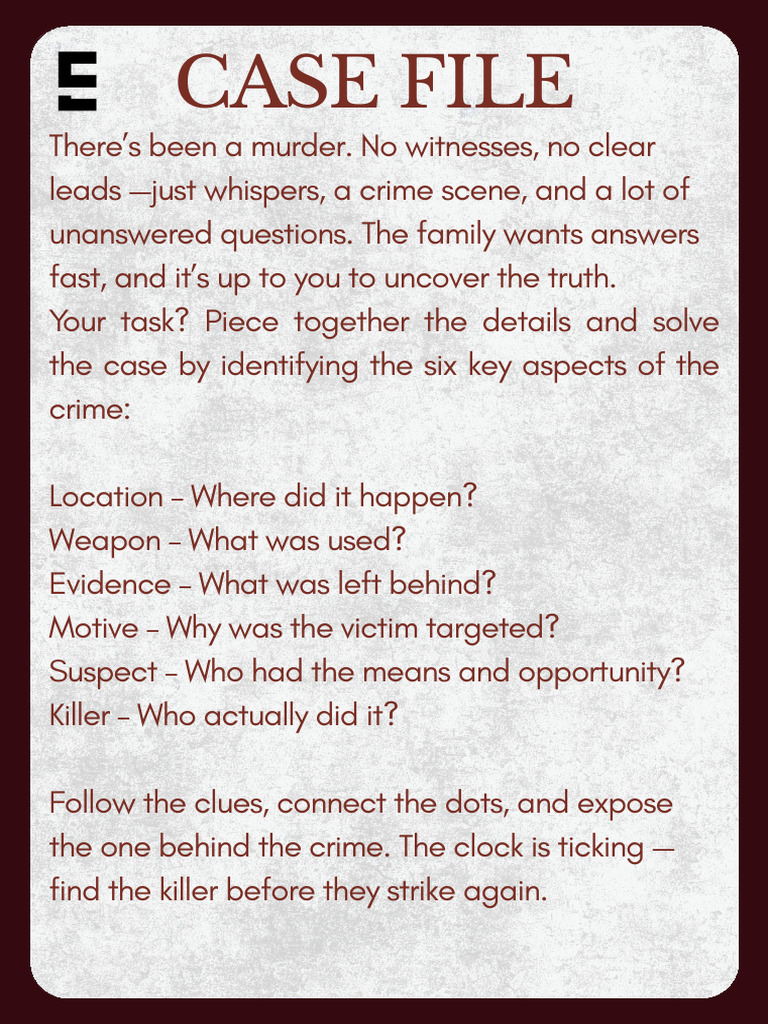 Murder Mystery Case File Challenge | PDF