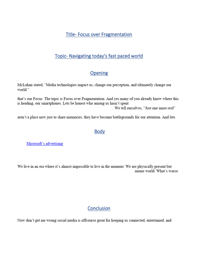 Focus vs. Fragmentation in Social Media | PDF | Mind | Psychological ...