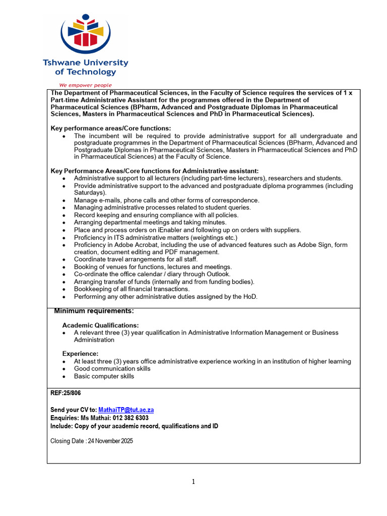 Part Timeadministrative Assistant | PDF | Postgraduate Education | Diploma