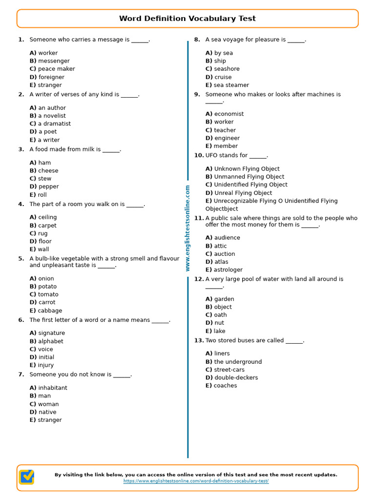 176 Word Definition Vocabulary Test | PDF