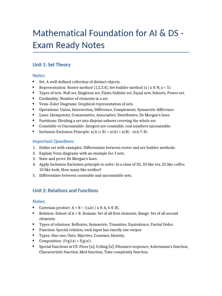 AI & Data Science Math Exam Notes | PDF | Mathematics
