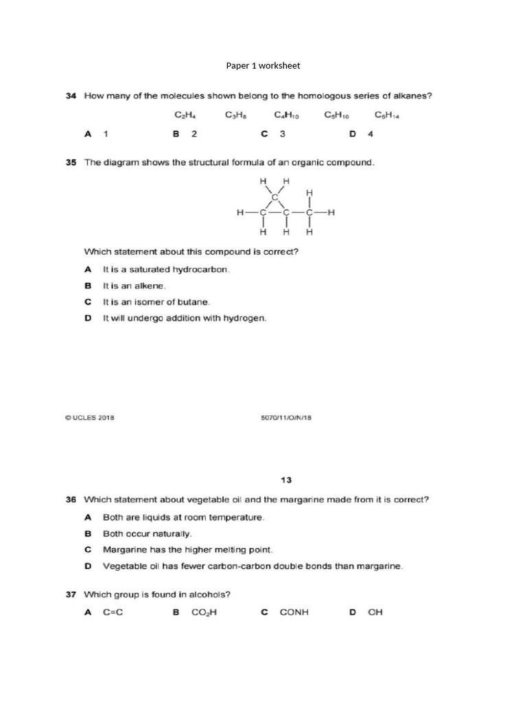 Organic Chemistry 1st Worksheet | PDF